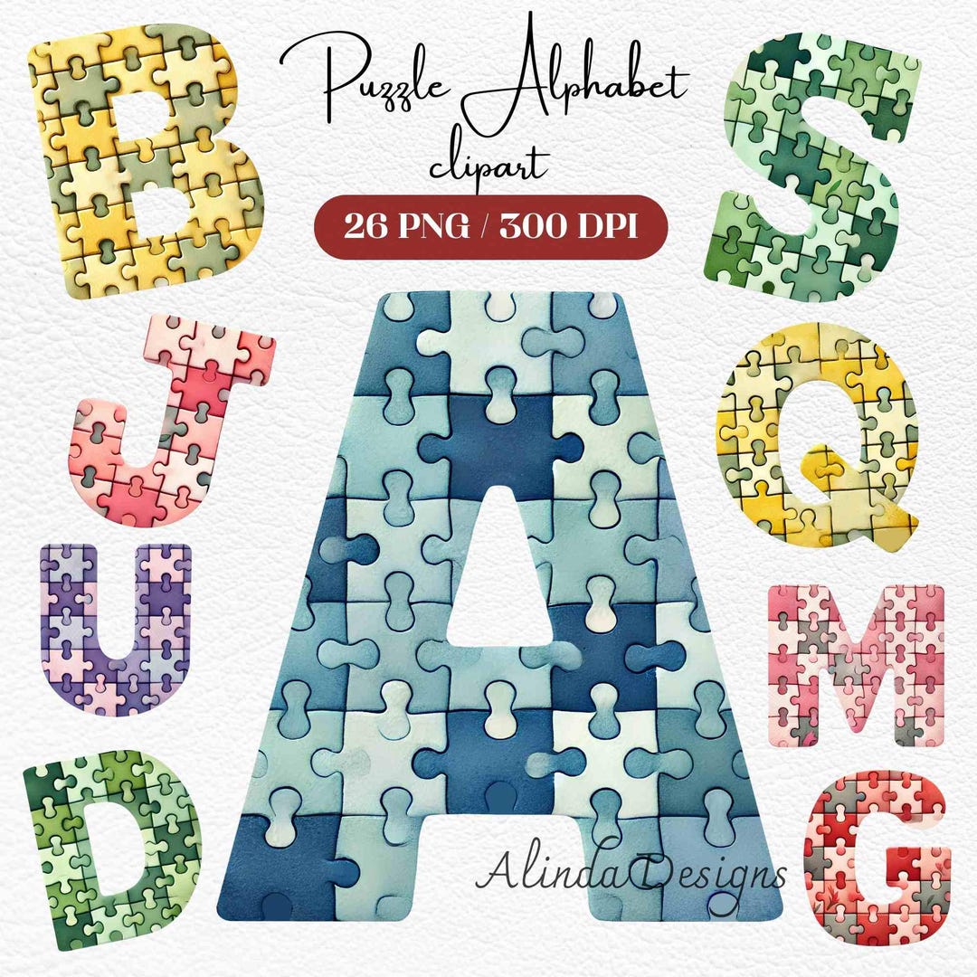 Puzzle Alphabet Clipart, Fun A-Z Puzzle Themed Letters, Educational ...