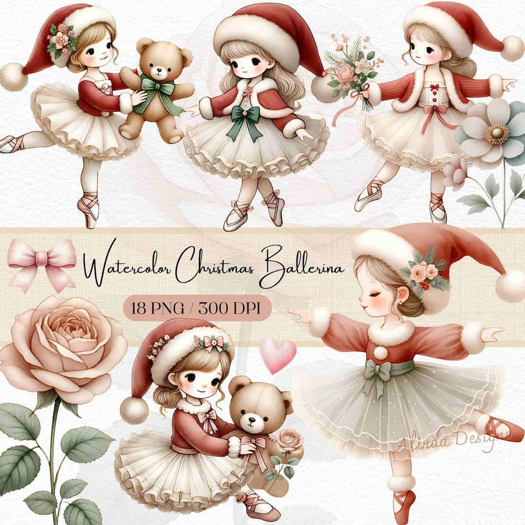 Watercolor Christmas Ballerina Clipart Set, Holiday Ballet Dancers ...
