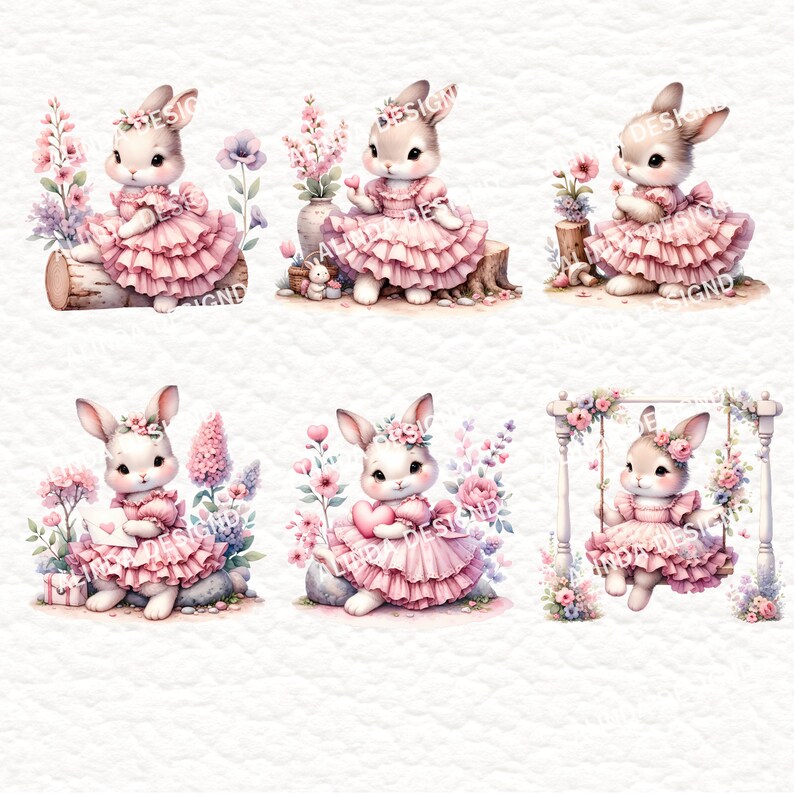 Bunnies Clipart, Spring Clipart Set, Easter Clipart Retro, Cute Bunny ...