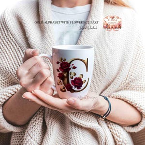 Gold Alphabet With Red Roses Clipart, Elegant Floral Letters, 26 PNG ...