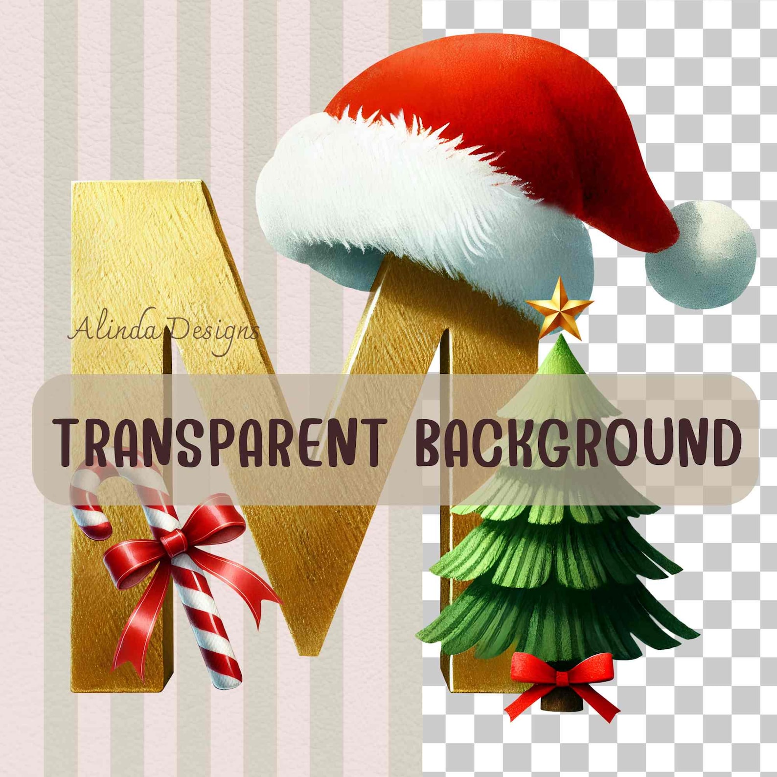 Gold Christmas Alphabet Clipart: Santa Hat PNG Letters Digital Download ...