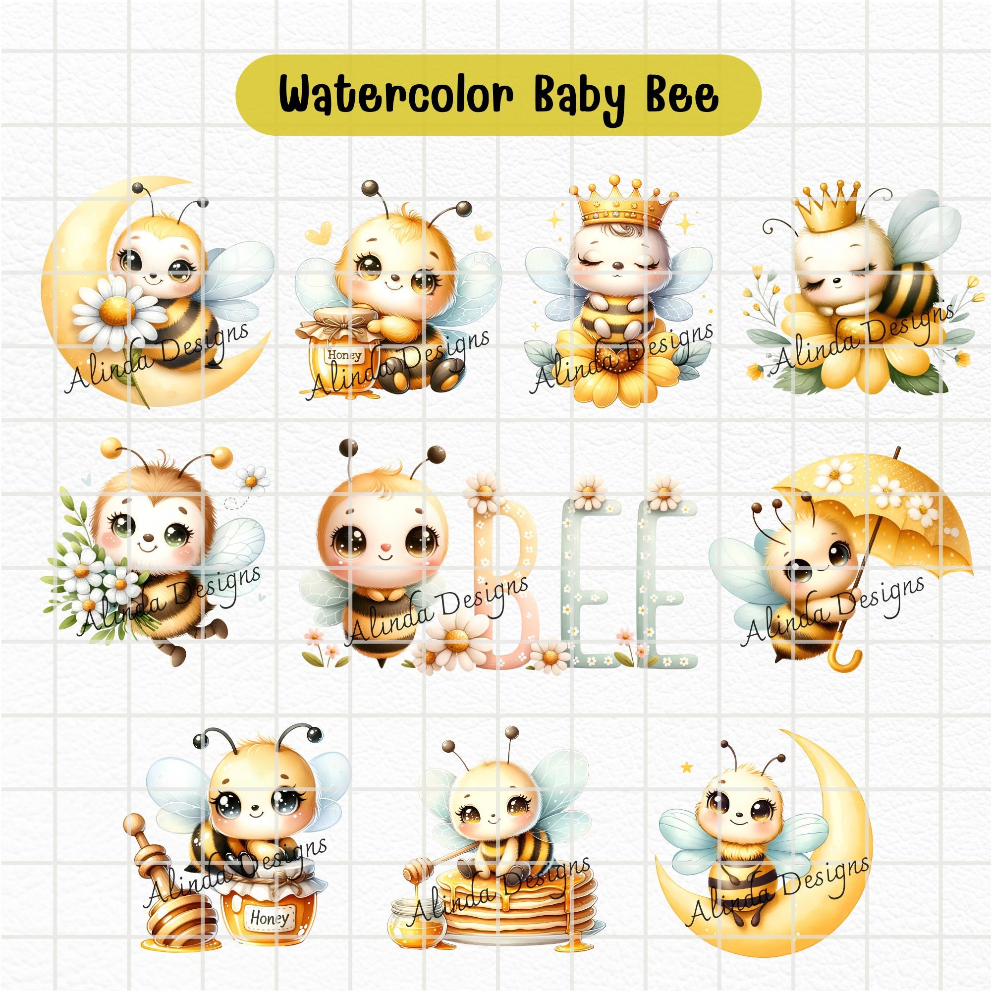 Adorable Watercolor Baby Bee Clipart Set, Cute Bumblebee Illustrations ...