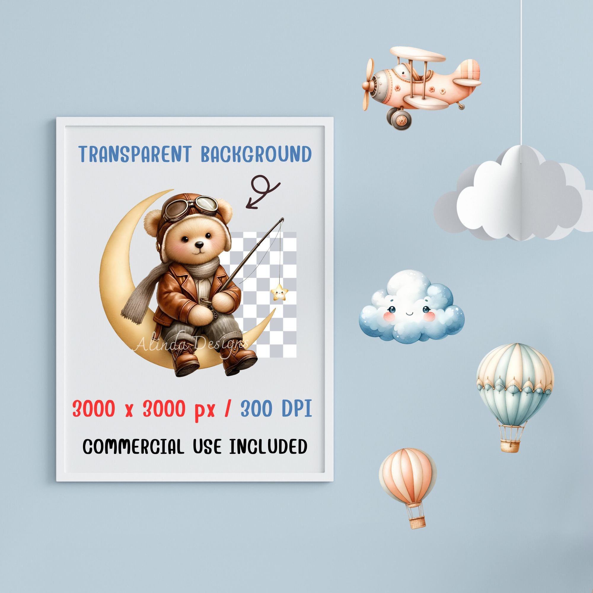 Aviator Bear Watercolor Clipart, Cute Pilot Teddy Bear Digital Art ...