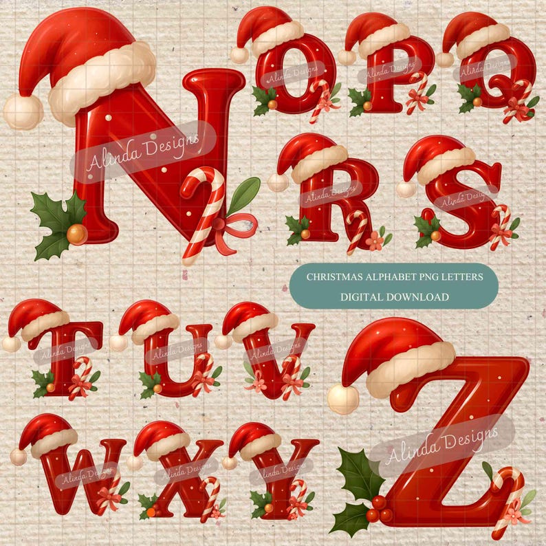 Christmas Alphabet PNG Clipart: Santa Hat Letters Commercial Use - Etsy