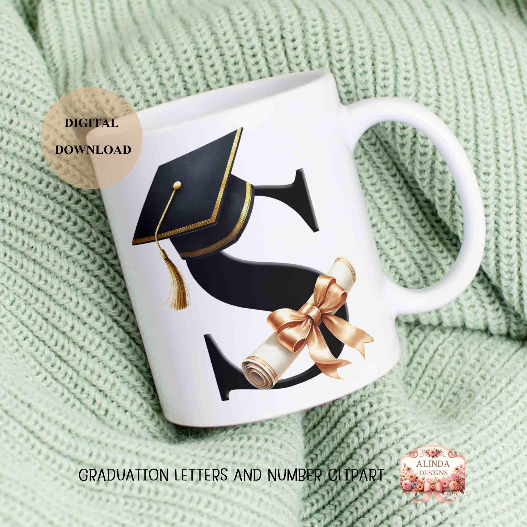 Graduation Letters and Numbers Clipart: A-Z, 0-9 (PNG Digital Download ...