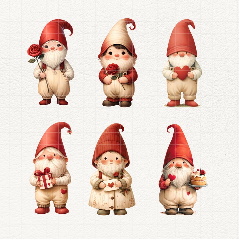 Valentines Gnomes Clipart, Watercolor Valentines Clipart, Bundle, Love ...