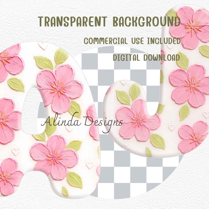 Pink Floral Alphabet Clipart: Hand-painted Spring Letters PNG - Etsy ...