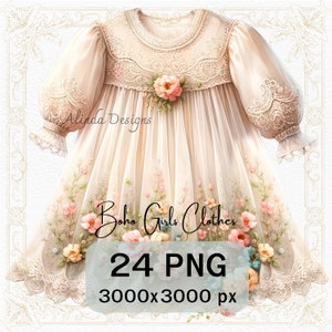 BOHO Girls Clothes Clipart, Watercolor Fashion Illustrations, Printable ...