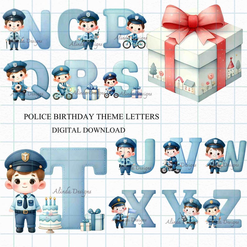 Police Birthday Theme Letters Clipart, Police Party Decor , Kids Police ...