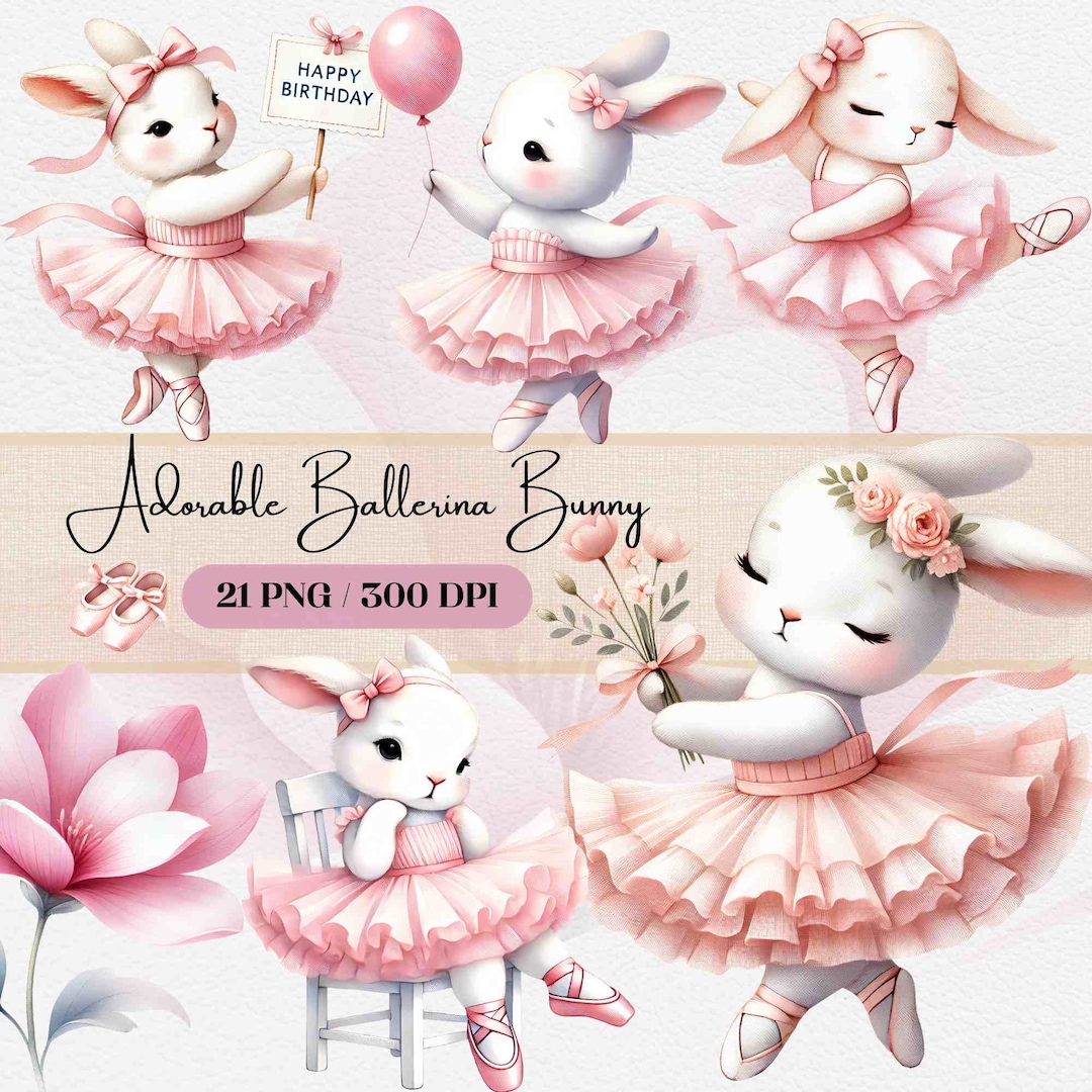 Adorable Ballerina Bunny Clipart, Cute Ballet Rabbit Illustration ...