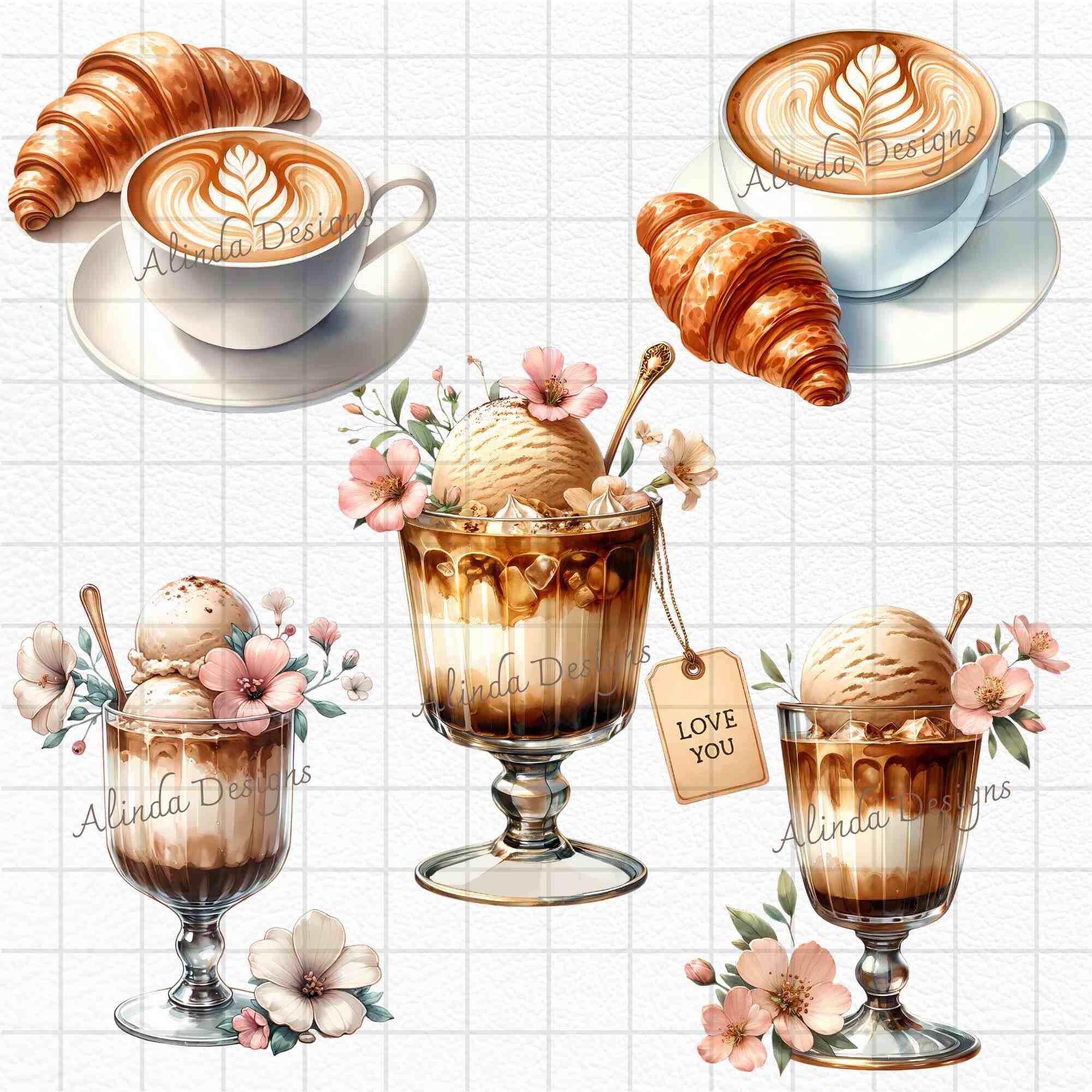 Watercolor Coffee Love Clipart, Coffee Mugs, Hearts and Beans, Instant ...