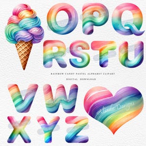 Rainbow Pastel Alphabet Clipart PNG, Fluid Brush Style Letters for Kids ...