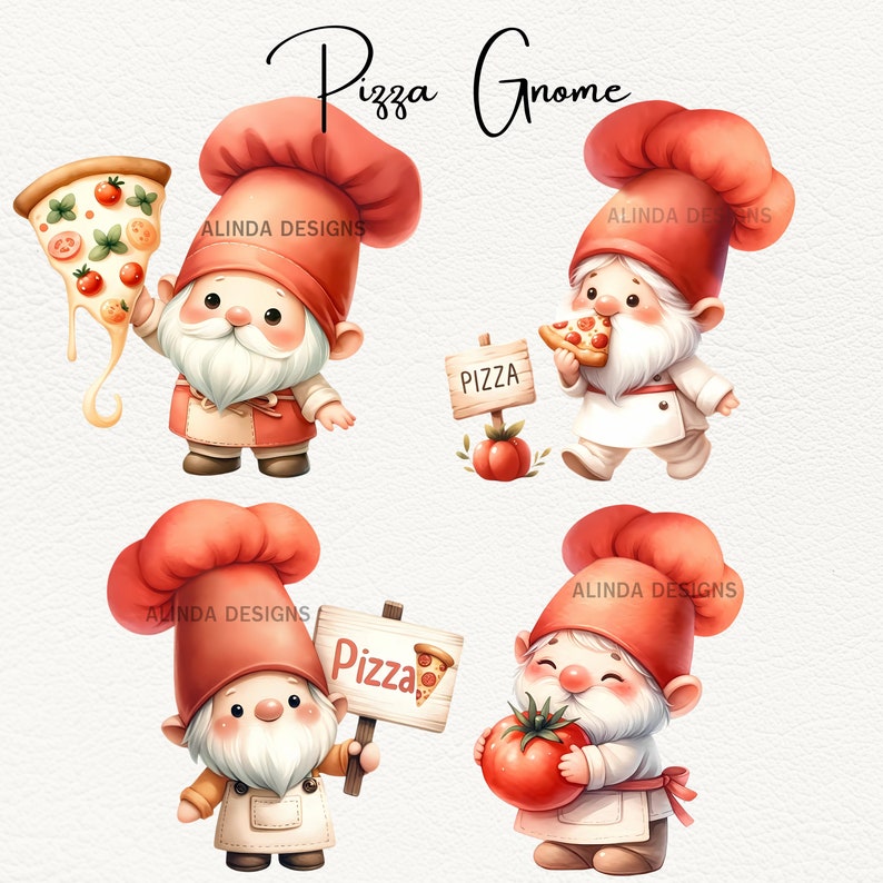 Gnome Chef Pizza Clipart: Whimsical Kitchen PNG Art (digital Download ...