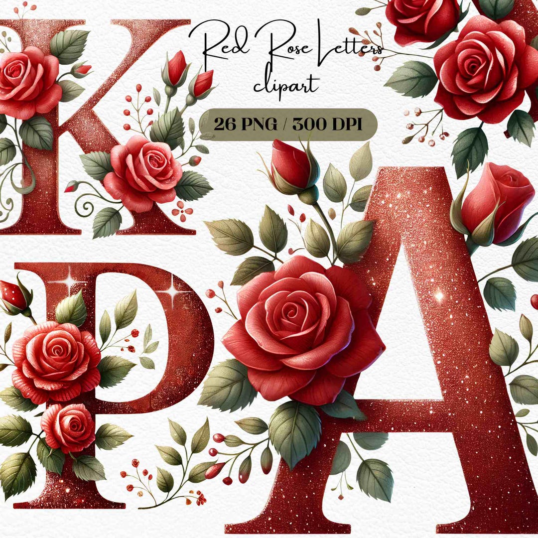 Rose Letters Clipart: Floral Alphabet PNG (digital Download) - Etsy