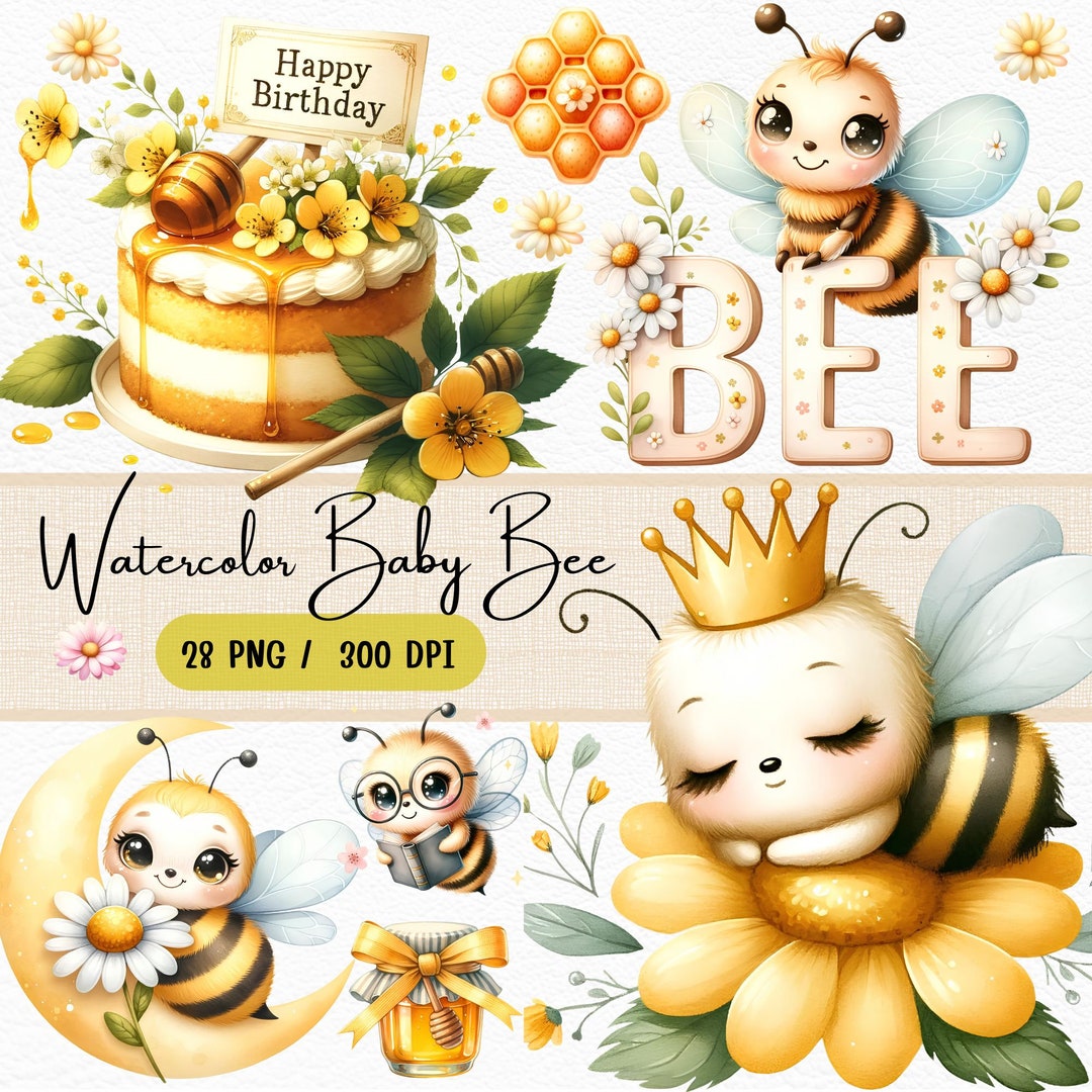 Adorable Watercolor Baby Bee Clipart Set, Cute Bumblebee Illustrations ...