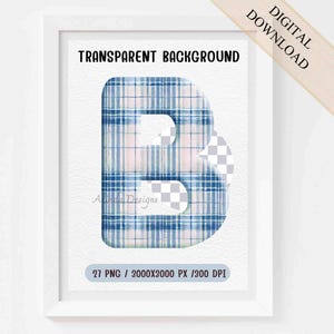 Blue Plaid Alphabet Clipart: Rustic A-Z Letters (PNG Digital Download ...