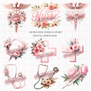 Retro Pink Nurse Clipart: Vintage Medical Graphics (digital Download ...