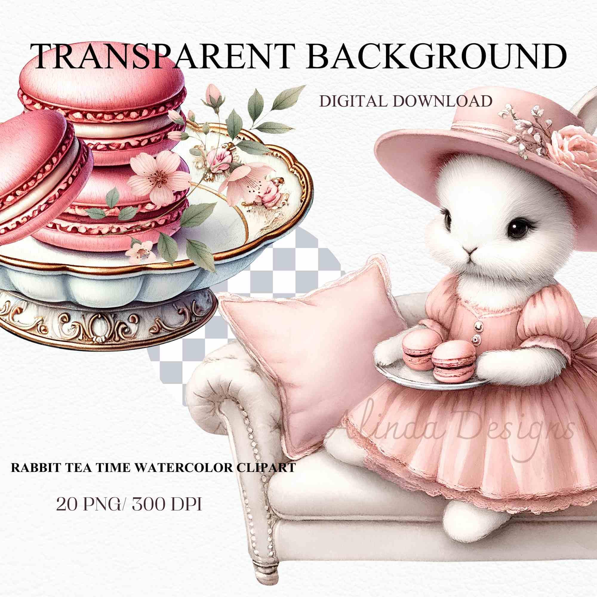 Rabbit Tea Party Watercolor Clipart: Bunny Illustrations (PNG) - Etsy