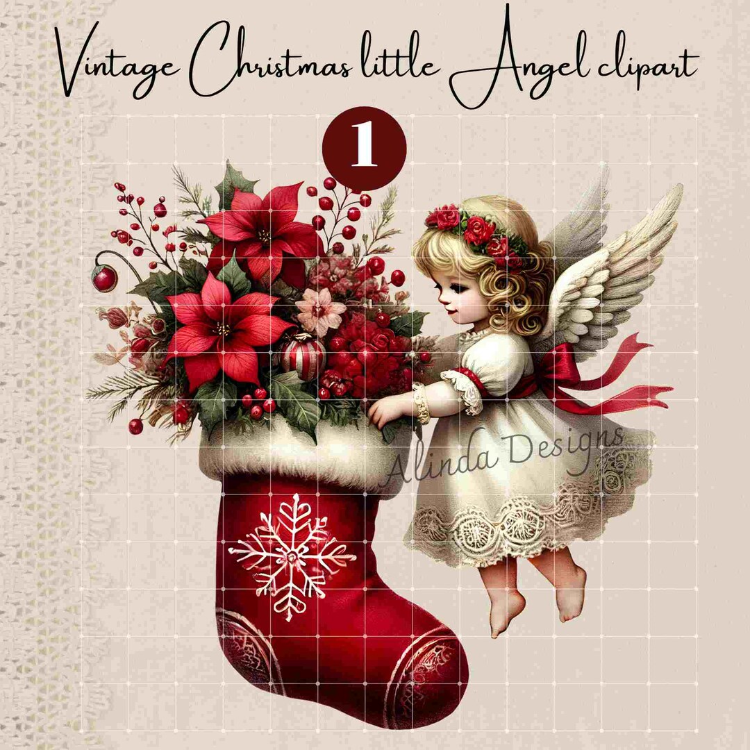 Vintage Christmas Angel Clipart: Retro Holiday Illustration (digital ...