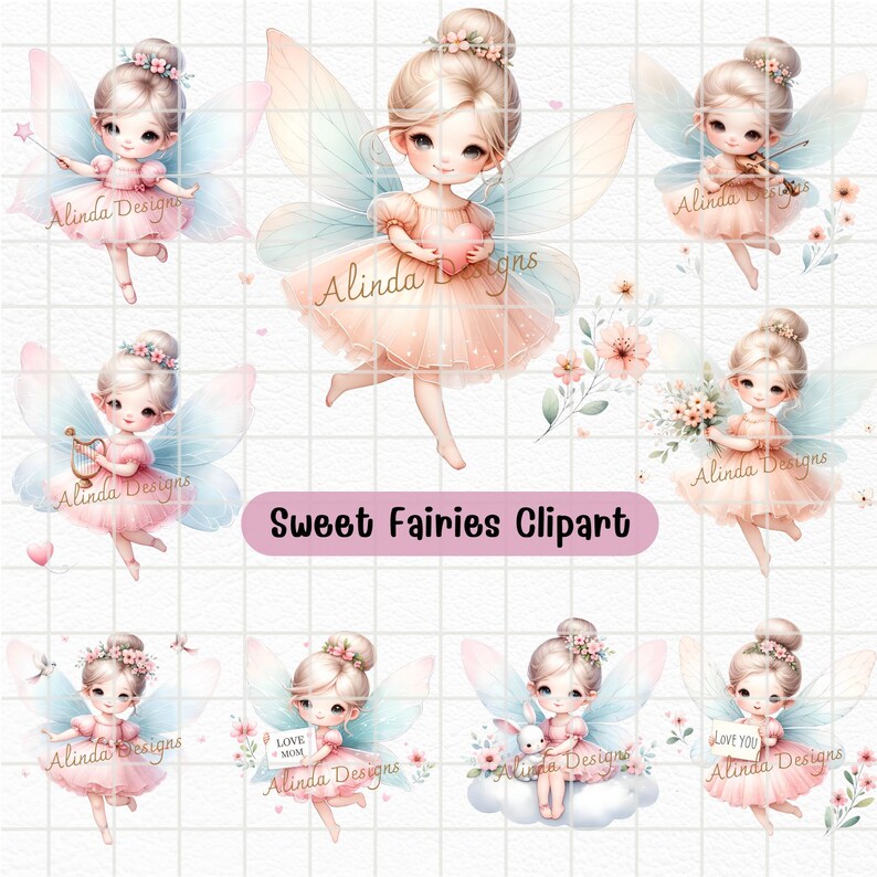 Sweet Fairy Clipart Set, Cute Fairy Graphics, Magic Fairy Art, Fantasy ...