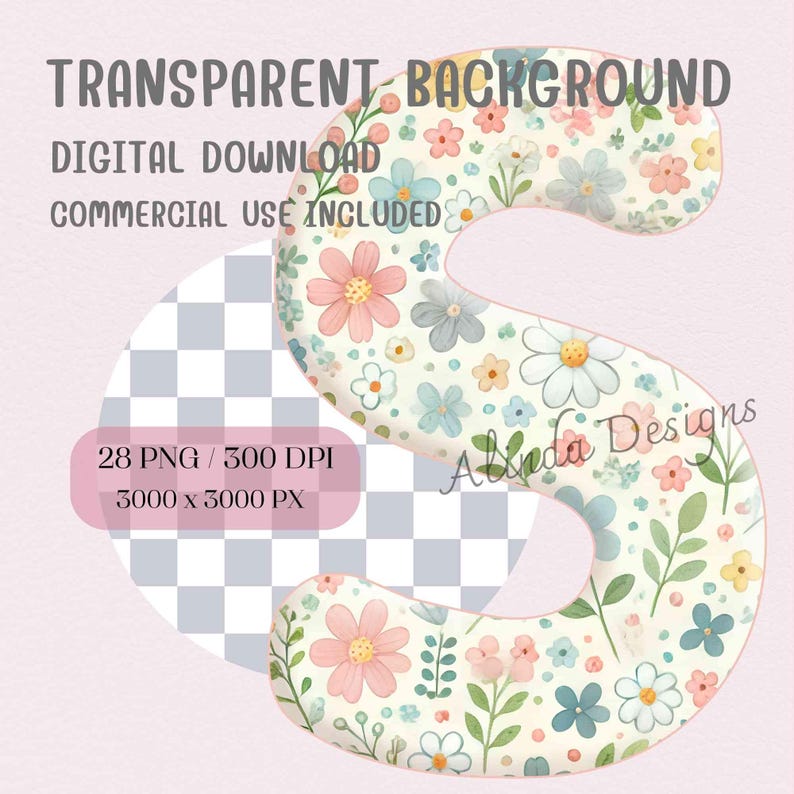 Cute Floral Alphabet Clipart, Watercolor Pastel Letters Png, Digital ...