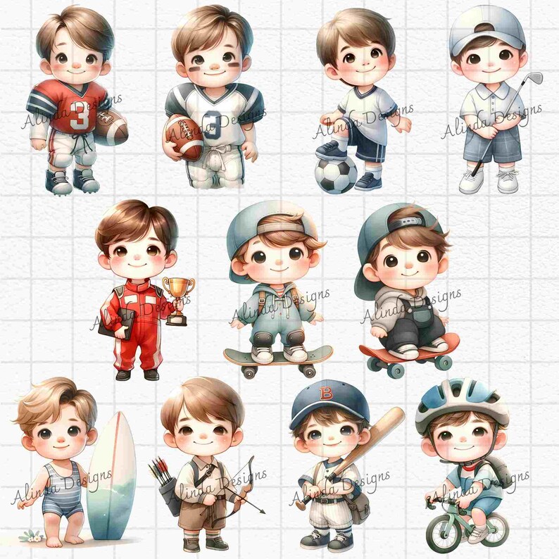 Kids Sports Clipart Bundle: Athletic Illustrations (PNG) - Etsy