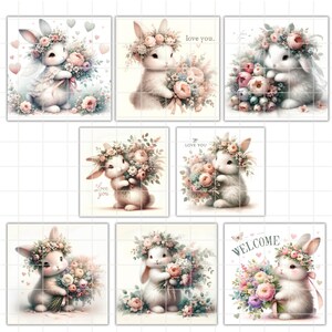 Vintage Rabbit Digital Papers, Classic Bunny Patterns JPG, Antique ...
