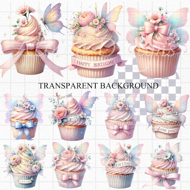 Sweet Flower Cupcake Clipart, Pastel Floral Cupcake Graphics, Cute ...