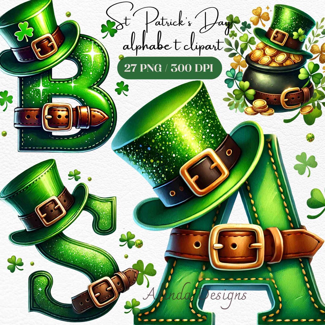 St. Patrick's Day Alphabet Clipart: Green Glitter Letters (27 Pngs) - Etsy