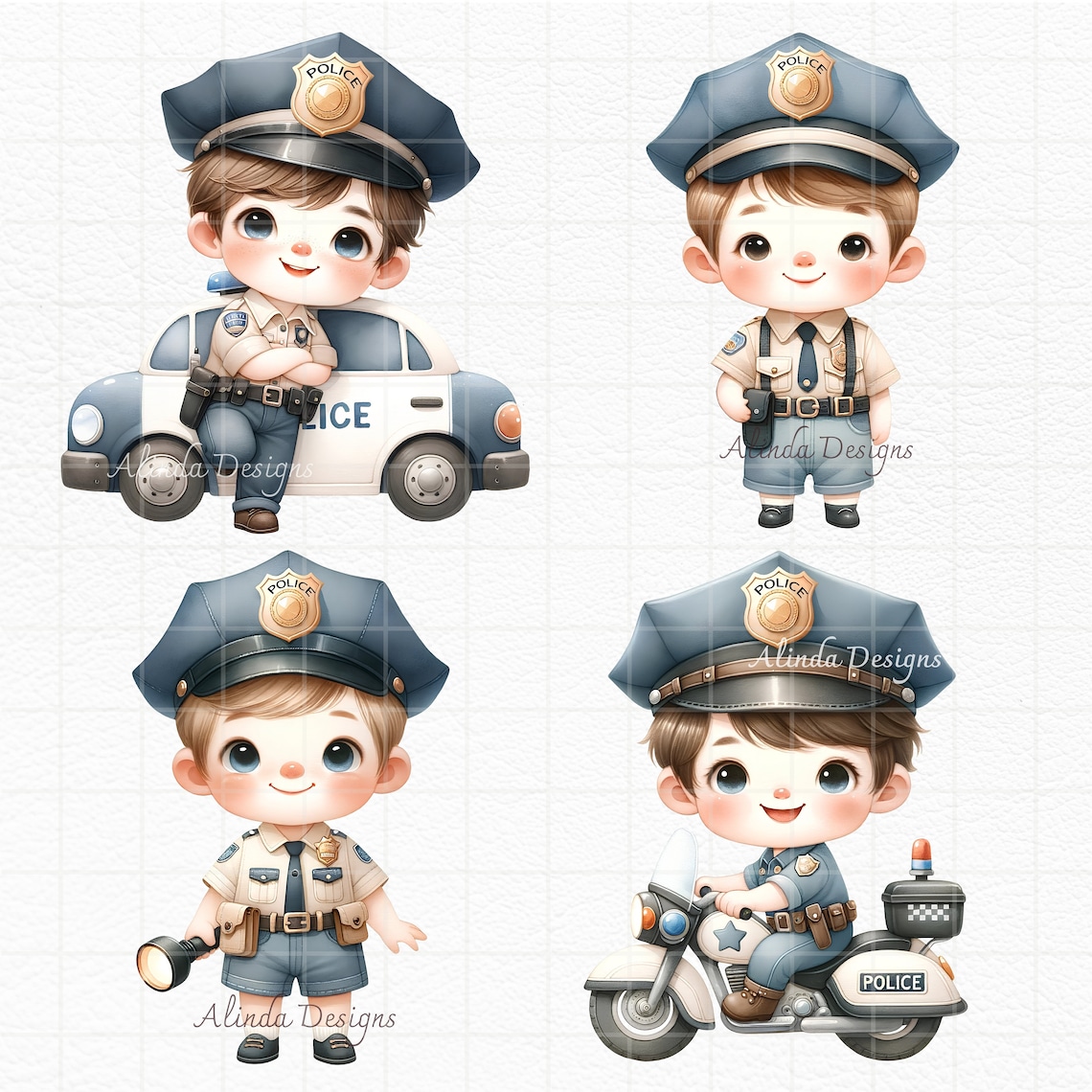 Watercolor Cute Police Clipart for Kids, Digital PNG Files, Clipart ...
