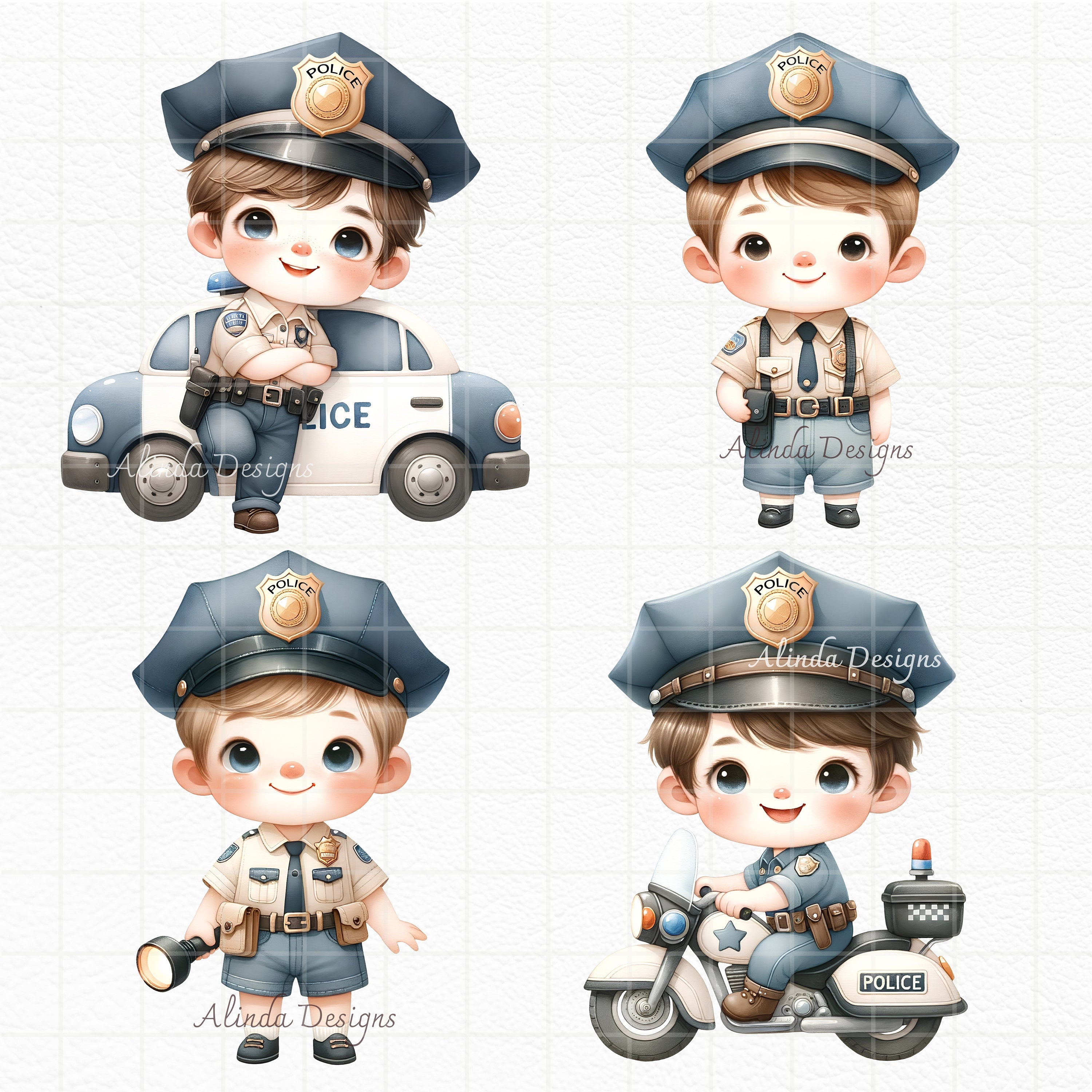 Watercolor Cute Police Clipart for Kids, Digital PNG Files, Clipart ...