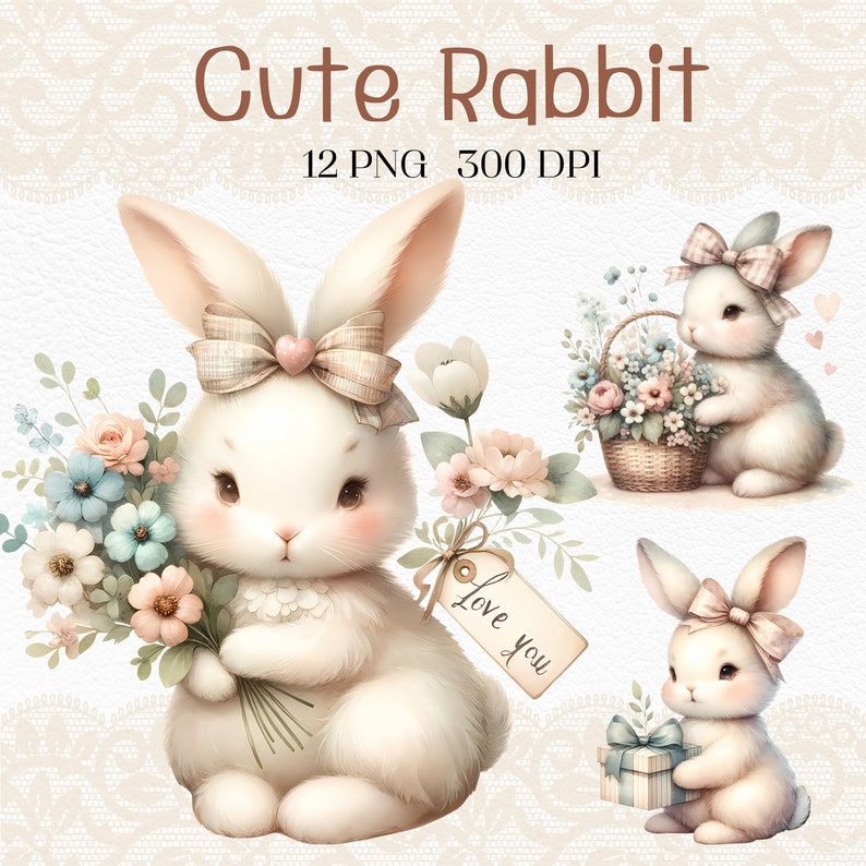 Bunnies Clipart, Nursery Spring Clipart, Children, Cherry Blossom ...