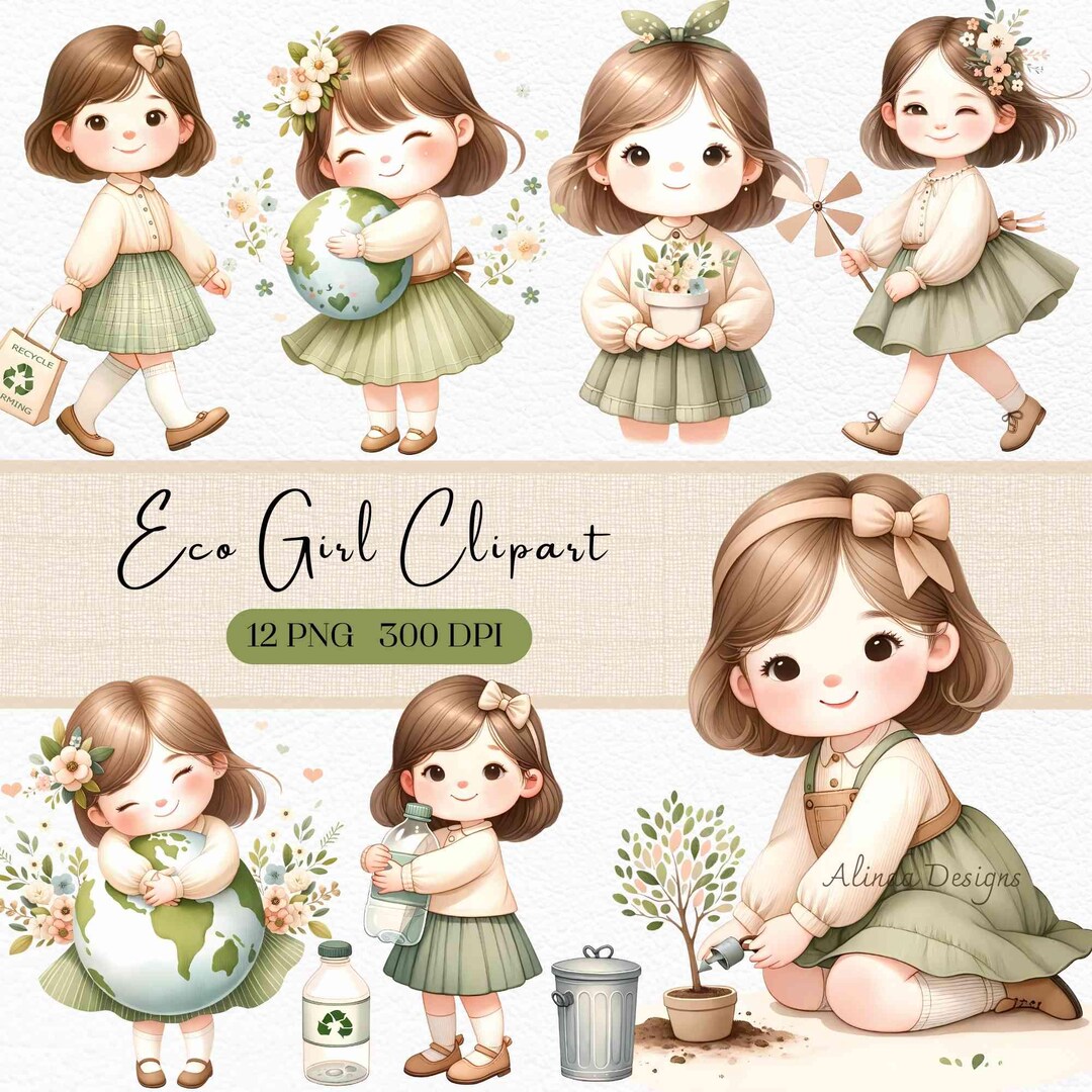 Eco Girl Clipart, Earth Day Kids PNG, Recycle & Nature Graphics - Etsy