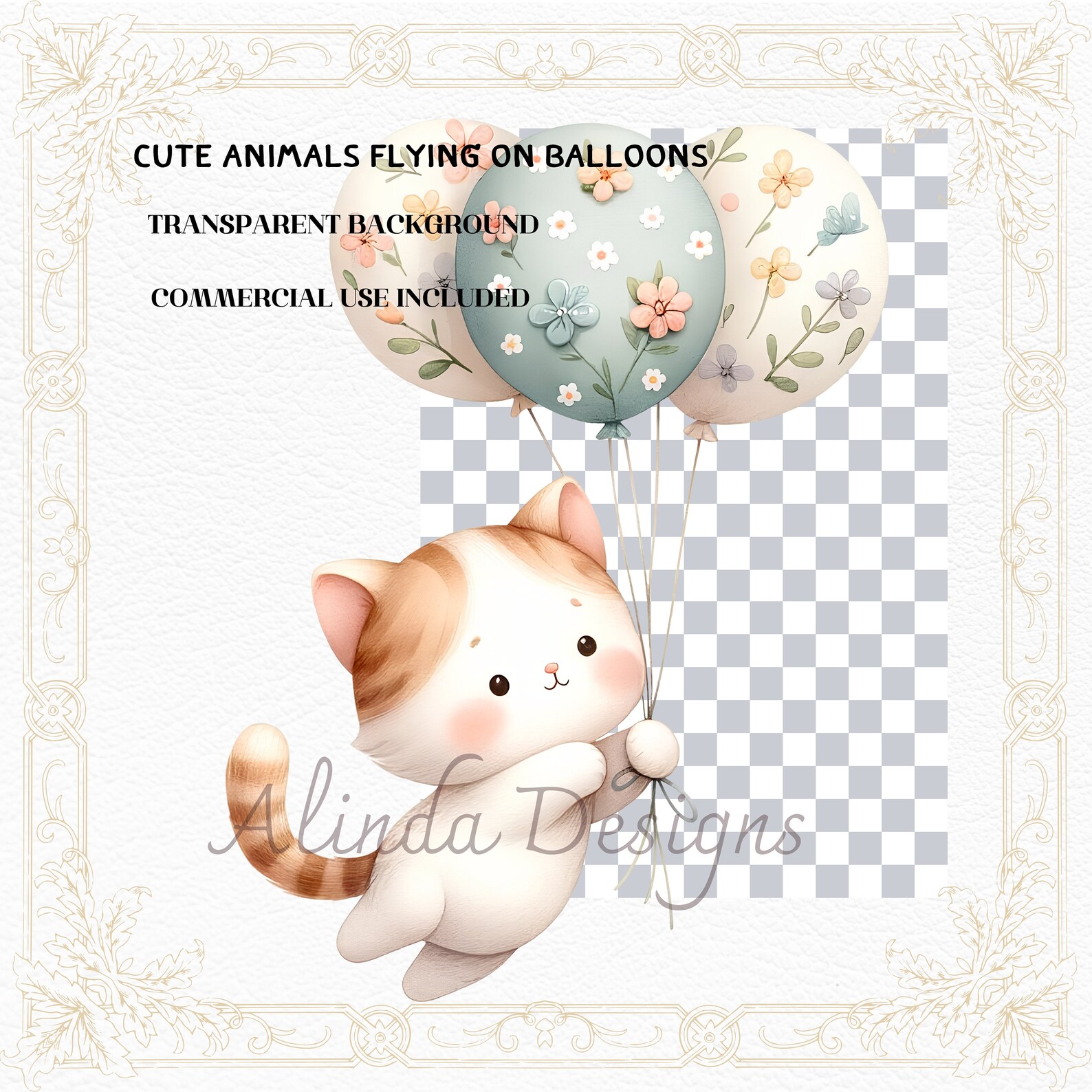 Animal Balloon Clipart: Flying Critters, Nursery Art (PNG Files) - Etsy