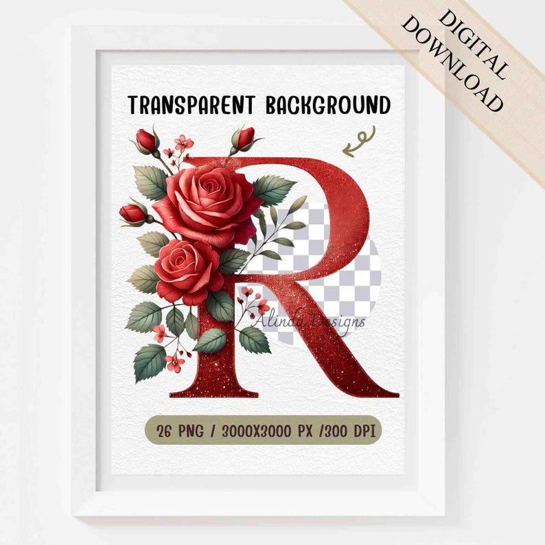 Rose Letters Clipart: Floral Alphabet PNG (digital Download) - Etsy