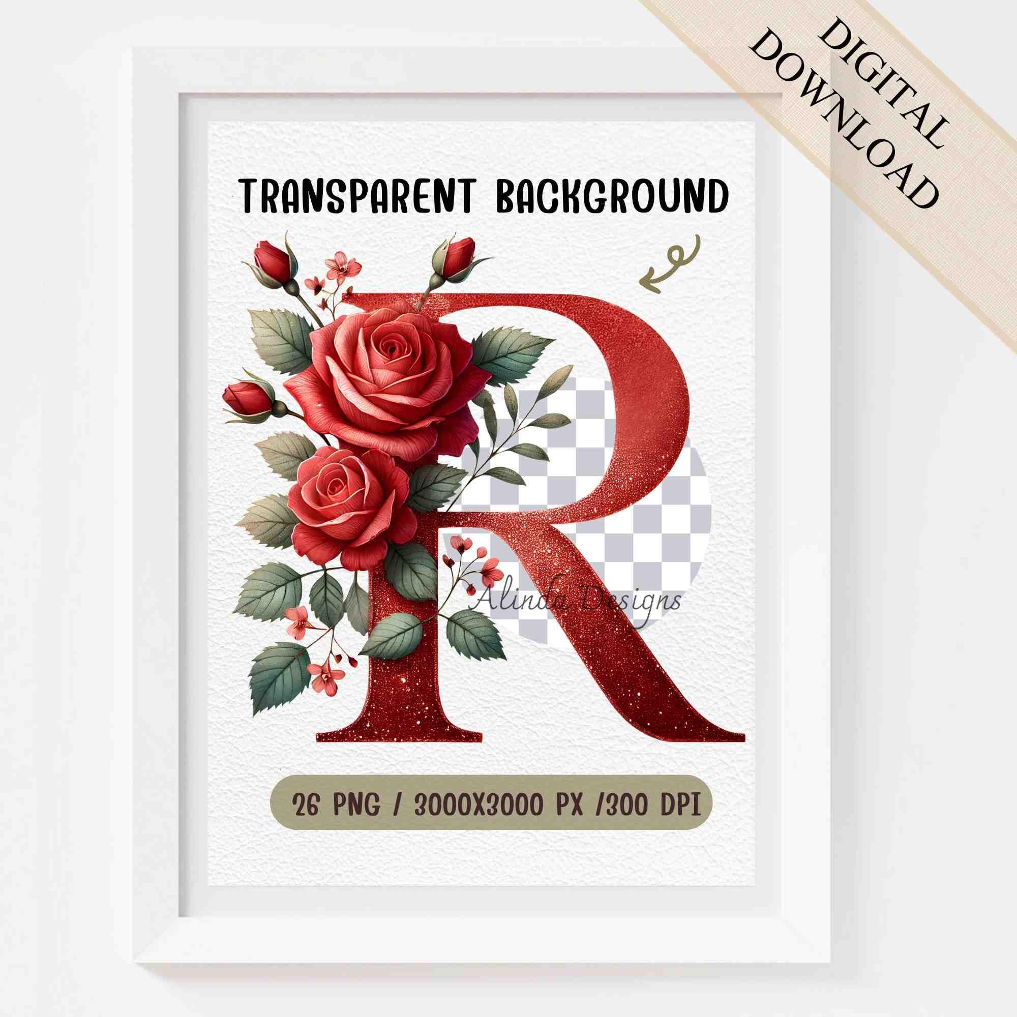 Rose Letters Clipart: Floral Alphabet PNG (digital Download) - Etsy