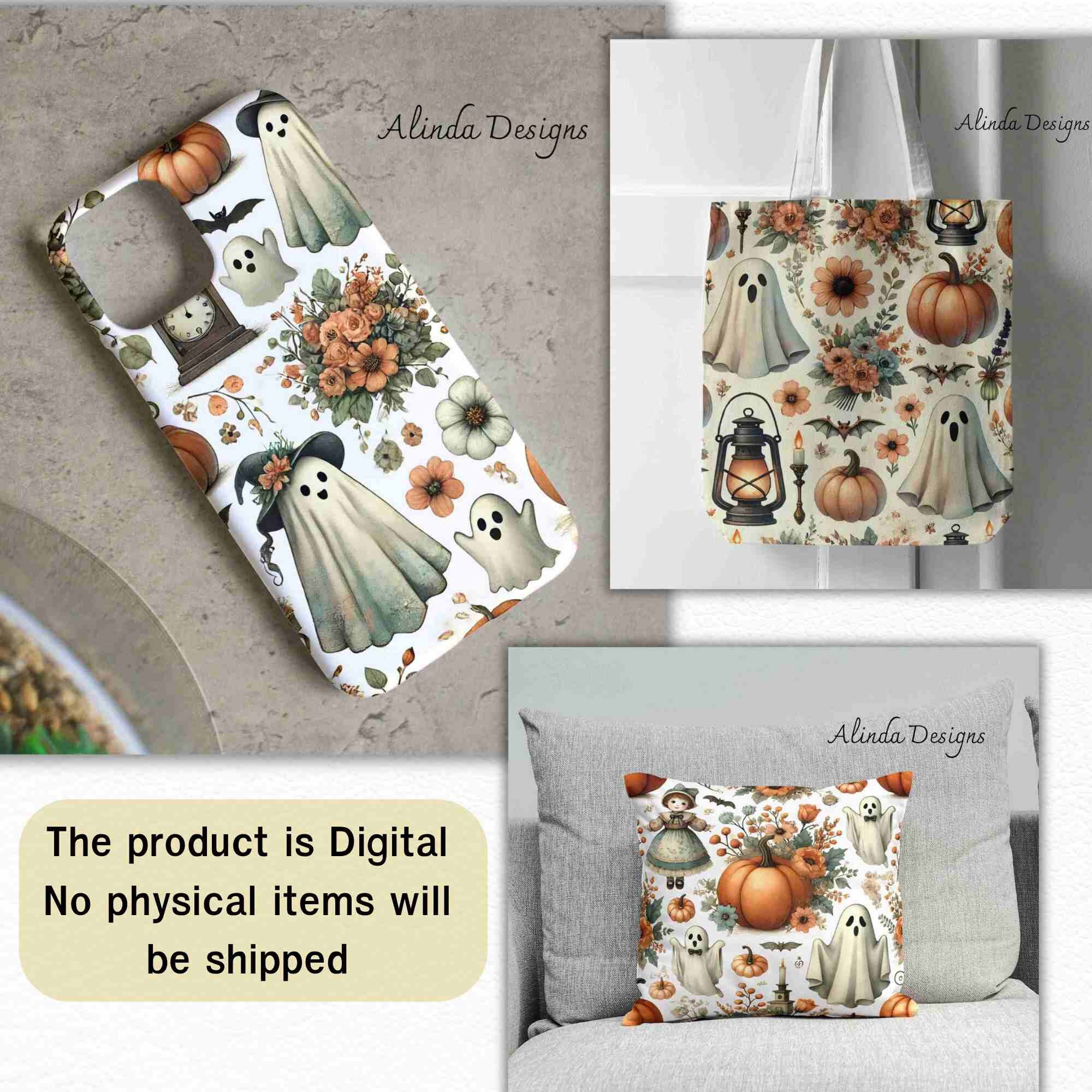 Watercolor Cute Ghost Pumpkin Clipart, Vintage Halloween Digital ...