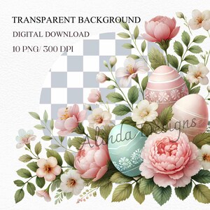 Cute Easter Bunny and Flowers Clipart, Spring Illustrations, Easter ...