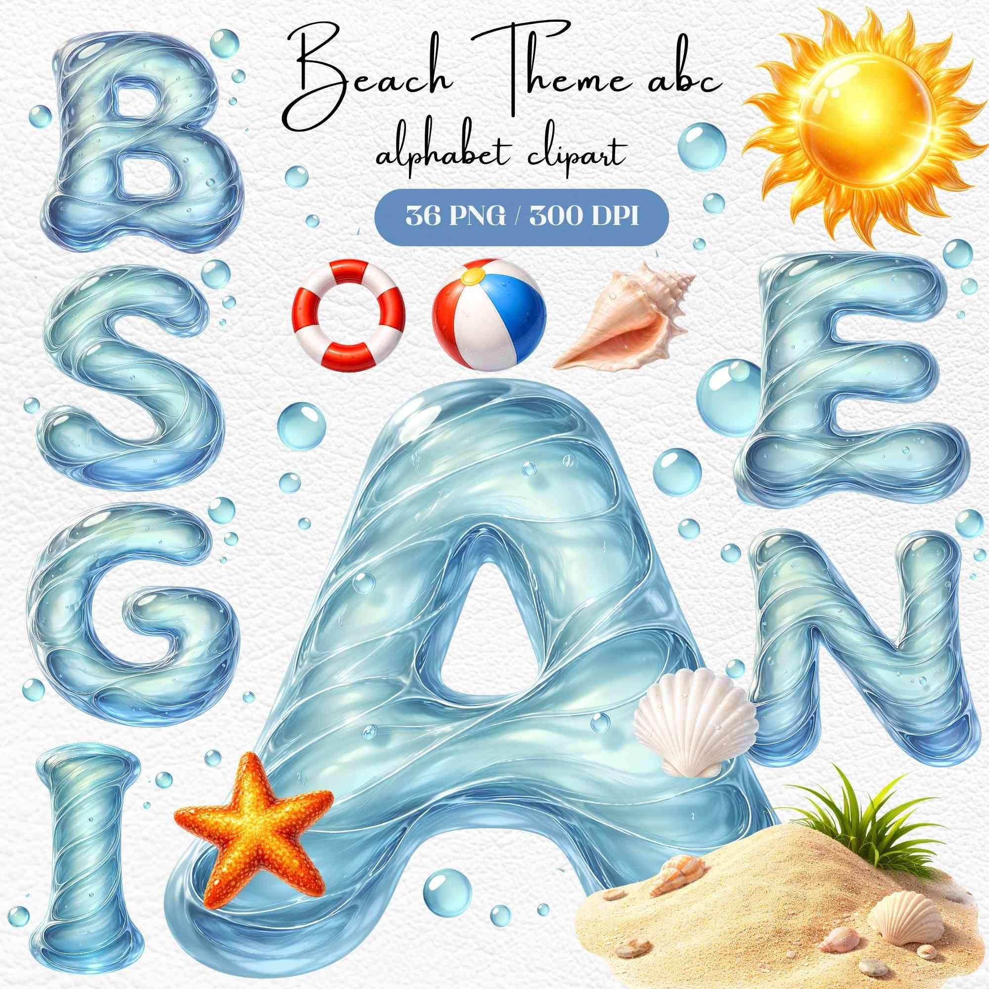Ocean Letters Water Alphabet Clipart PNG, Beach Theme ABC, Summer Kids ...