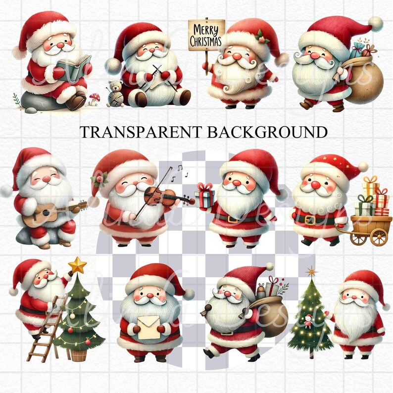 Watercolor Santa Clipart, Christmas PNG Images (digital Download) - Etsy