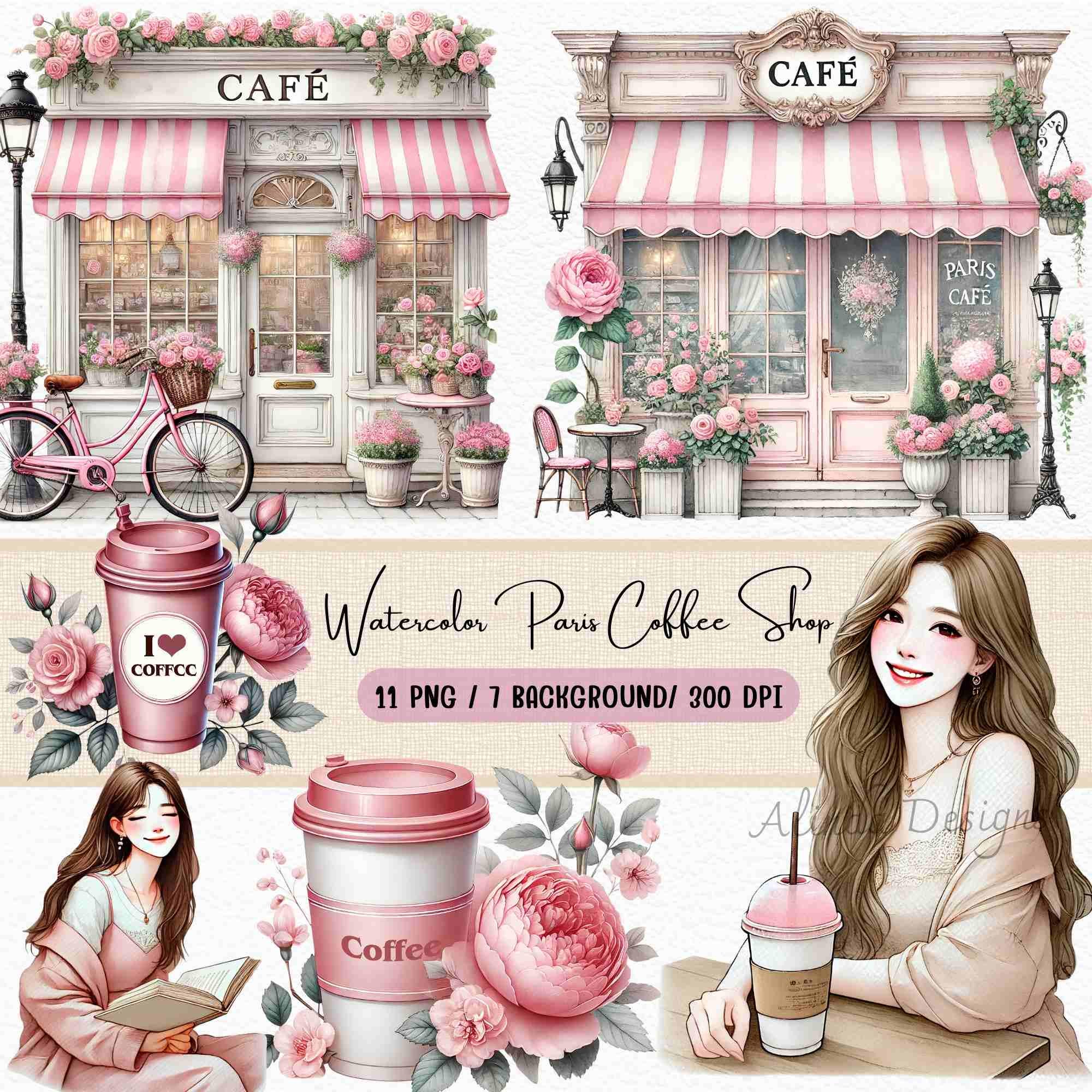 Watercolor Paris Coffee Shop Clipart: French Bistro Art (digital ...