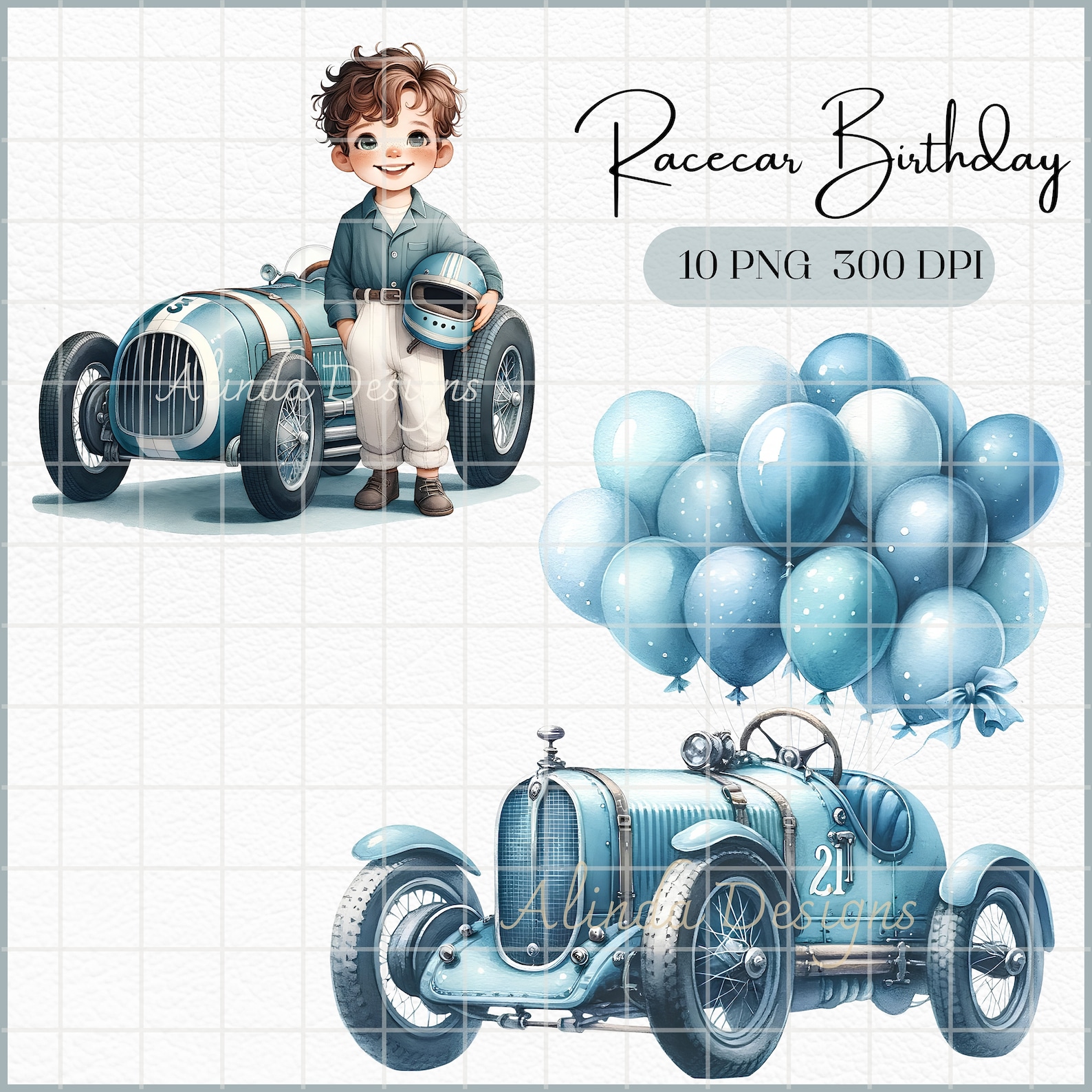 Vintage Racecar Clipart, Birthday Boy Digital Download, Retro Racing ...