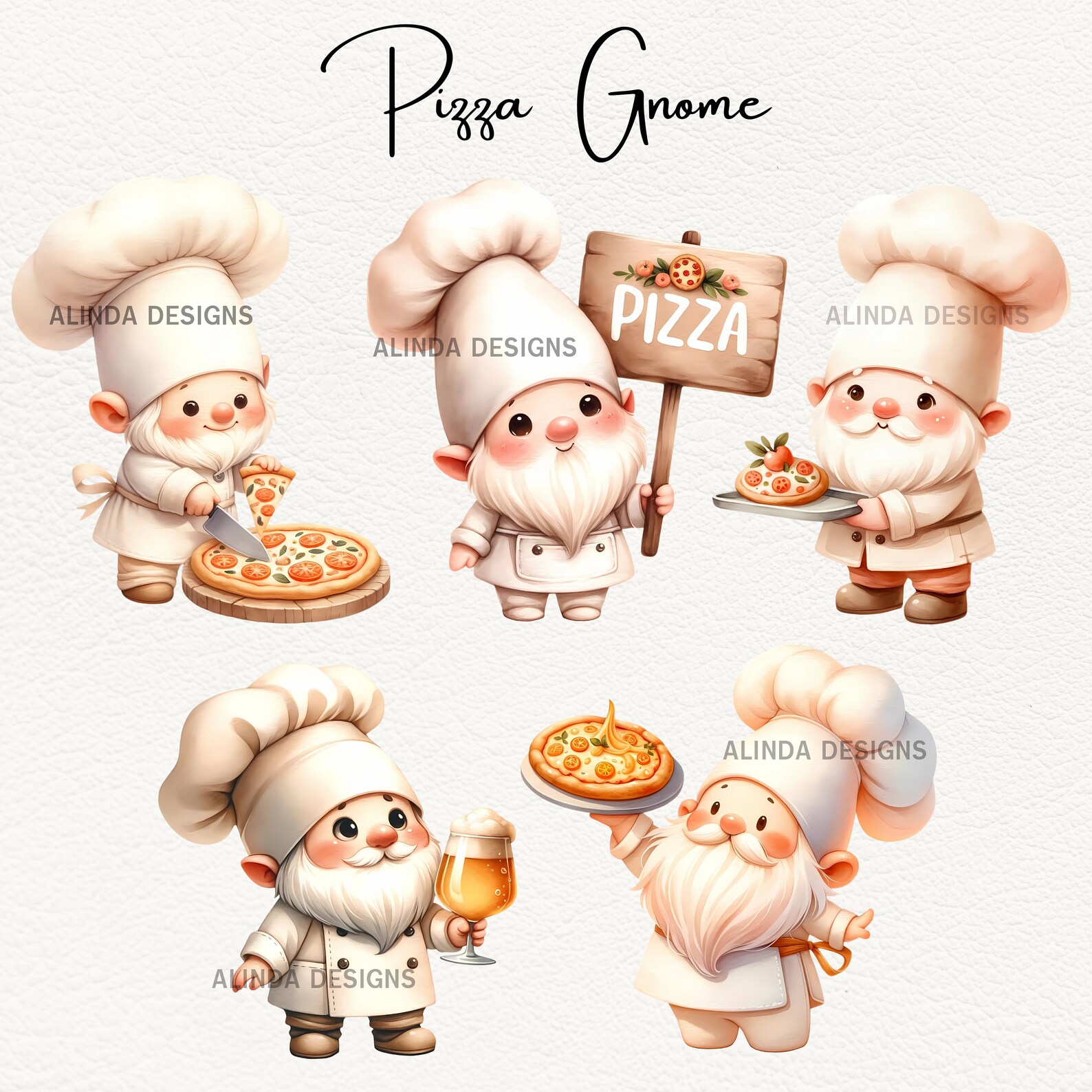 Gnome Chef Making Pizza Clipart, Cute Gnome Pizza Clipart, Cute Chef ...
