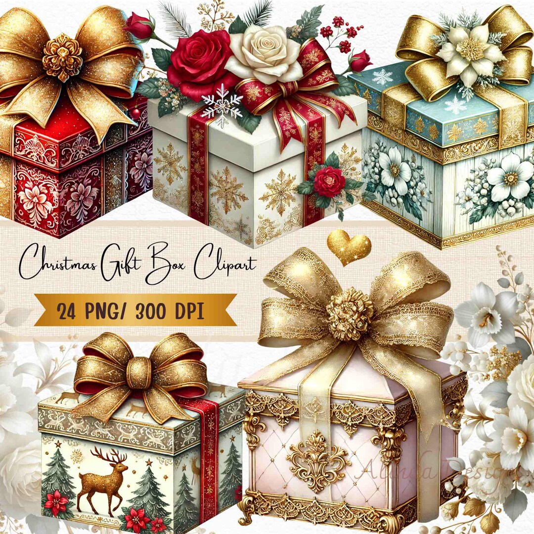 Christmas Gift Box Clipart, Festive Watercolor Presents, Holiday Crafts ...