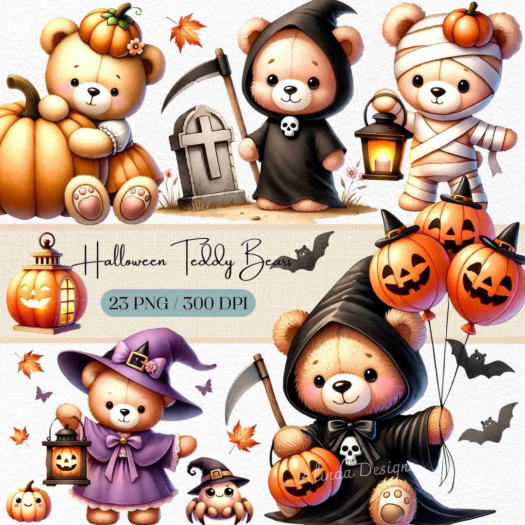 Spooky Halloween Teddy Bear Clipart: PNG Bundle (digital Download) - Etsy