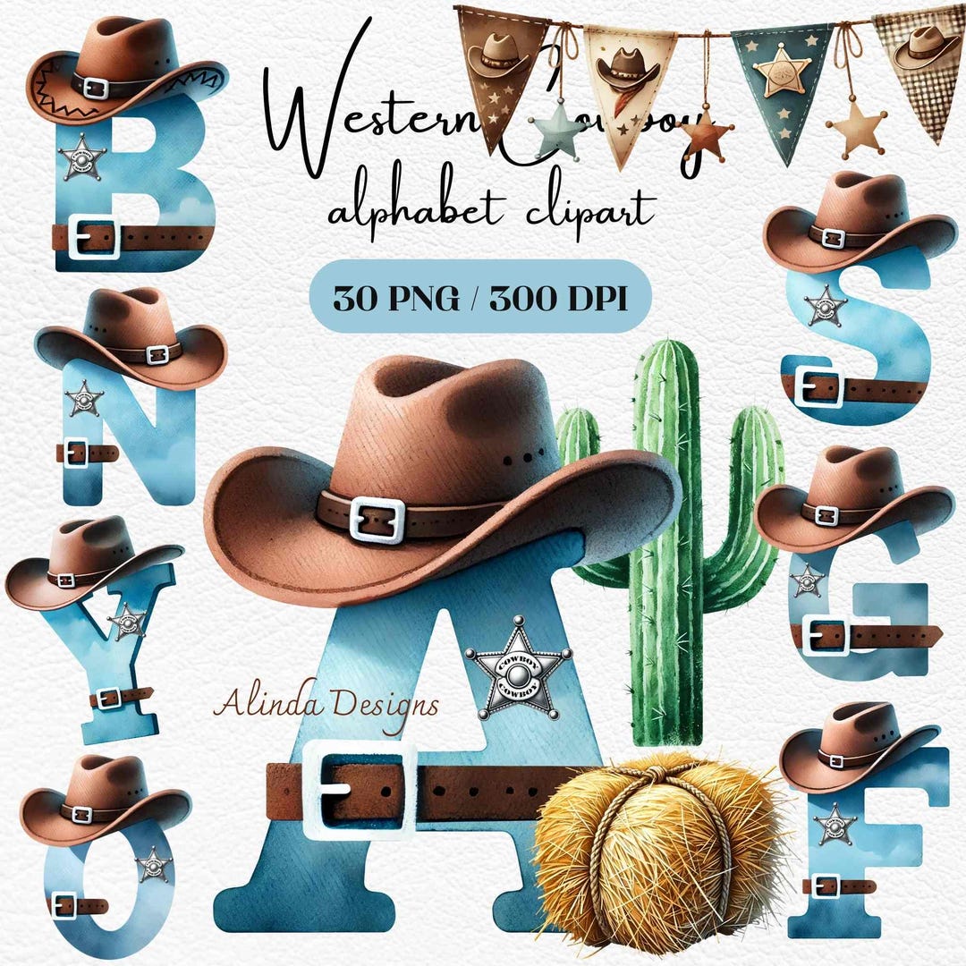 Cowboy Alphabet Clipart: Wild West Letters PNG Digital Download - Etsy