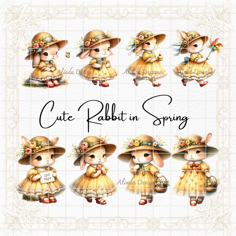 Cute Rabbit Spring Clipart, Easter Bunny Digital Download, Pastel ...