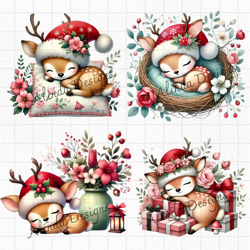 Christmas Baby Reindeer Clipart, Cute Holiday Reindeer Graphics ...