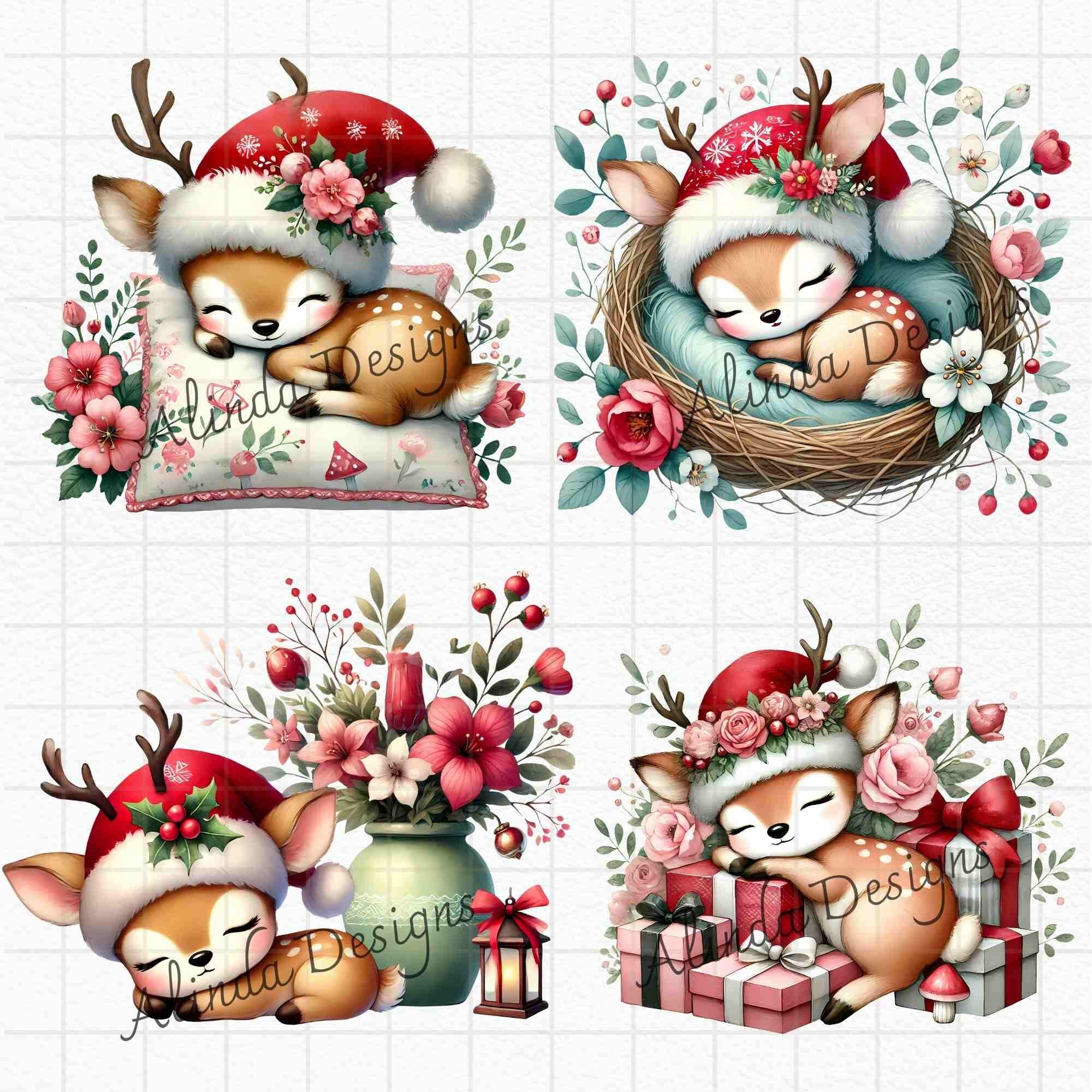 Christmas Baby Reindeer Clipart, Cute Holiday Reindeer Graphics ...