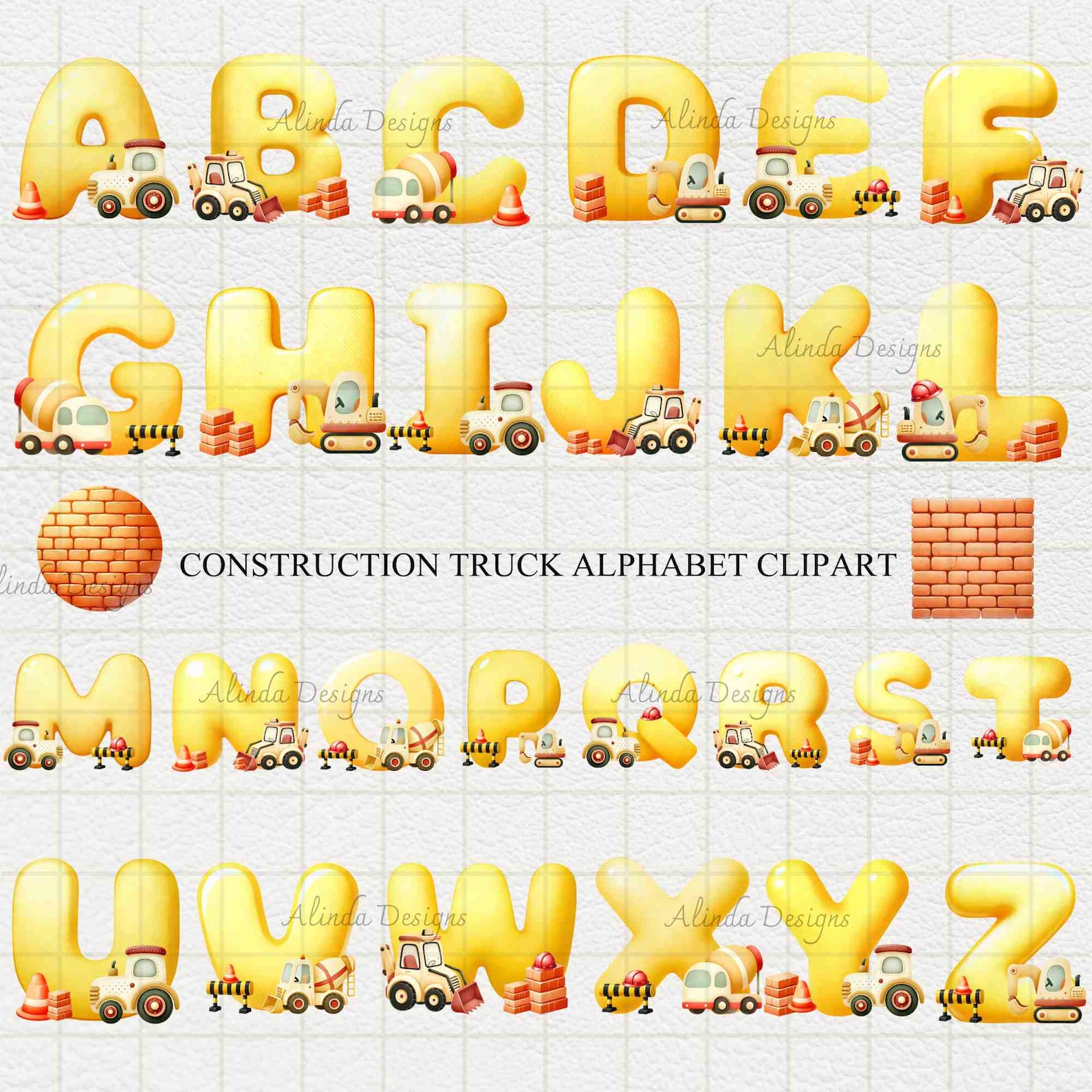 Construction Truck Alphabet Clipart: Kids' Decor (PNG Digital Download ...